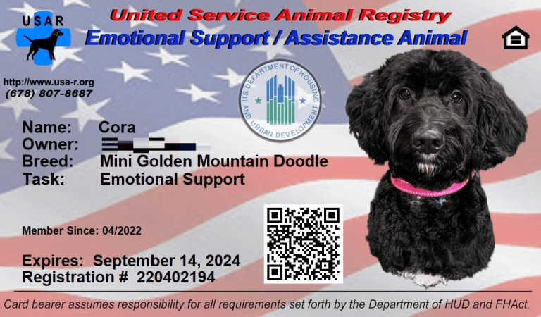Congratulations to Cora, now a Registered Emotional Support/Service Dog ...